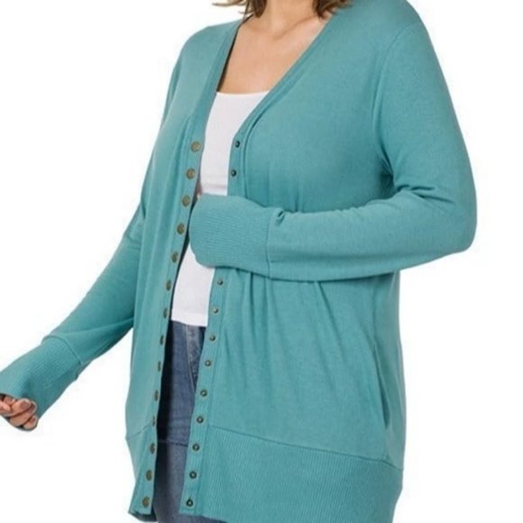 Zenana Outfitters | Sweaters | New Zenana Dusty Teal Snap Button ...